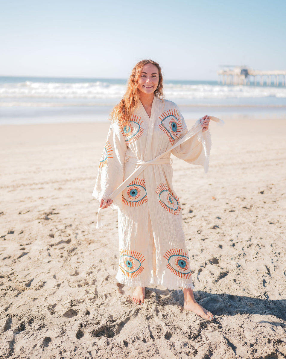MUSLIN COTTON KIMONO EVIL EYE BATHROBE – Basiclayersca